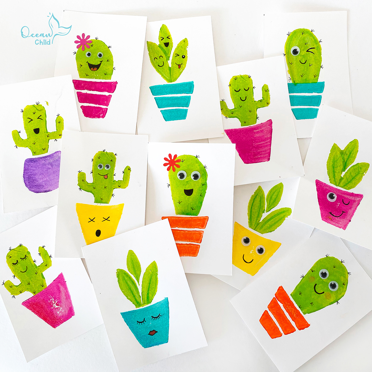 DIY potato stamp cactus cards or gift tags! - Ocean Child Crafts