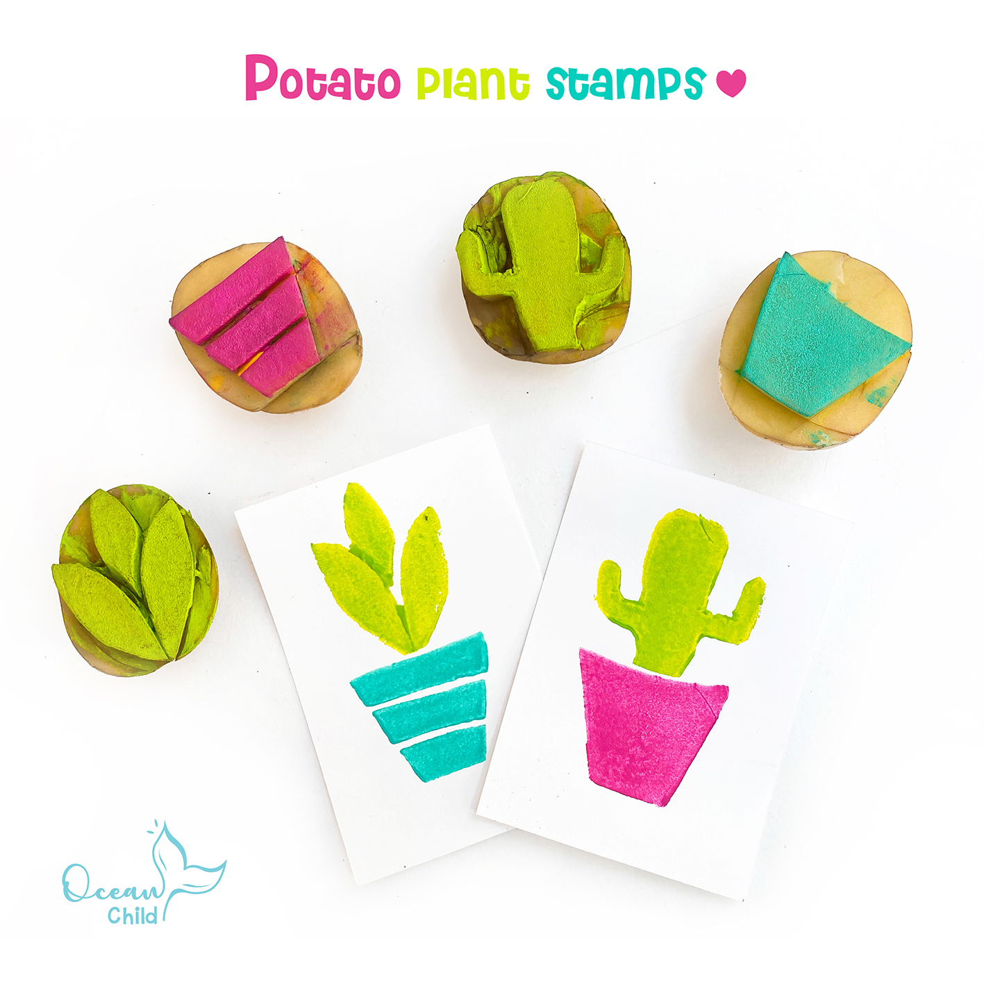 DIY potato stamp cactus cards or gift tags! - Ocean Child Crafts