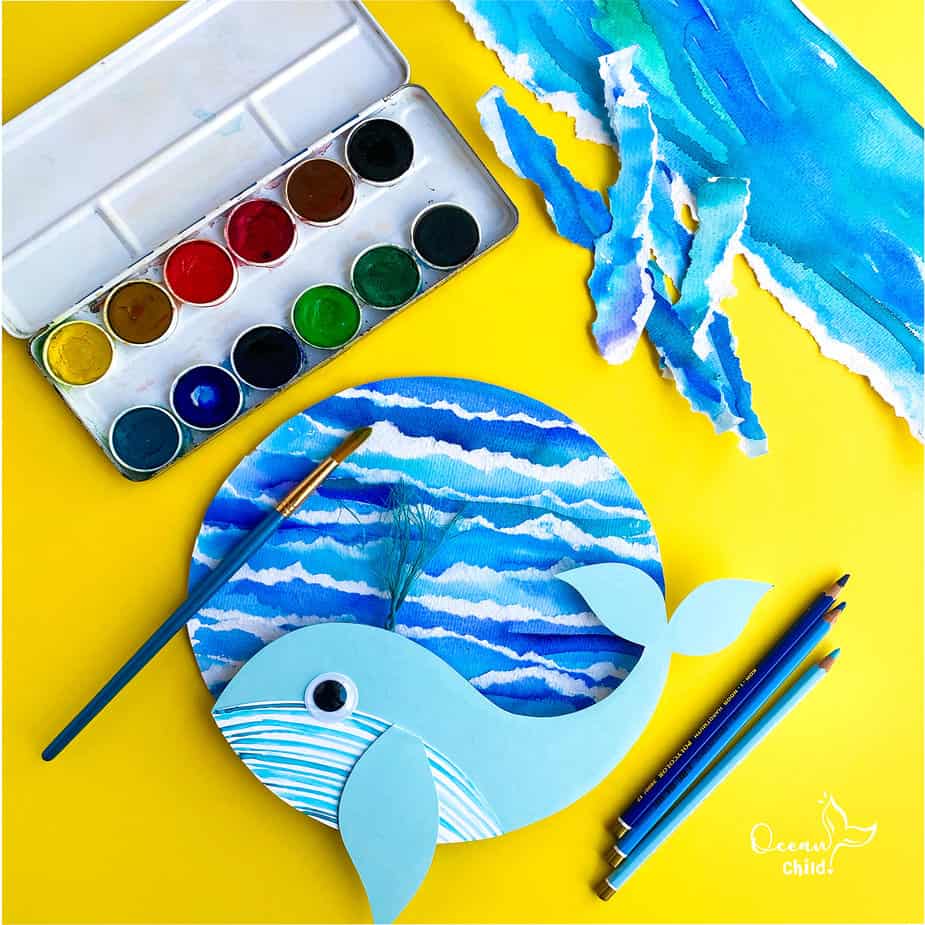 Watercolor Whale Craft For Kids With Free Printable Template - Ocean ...