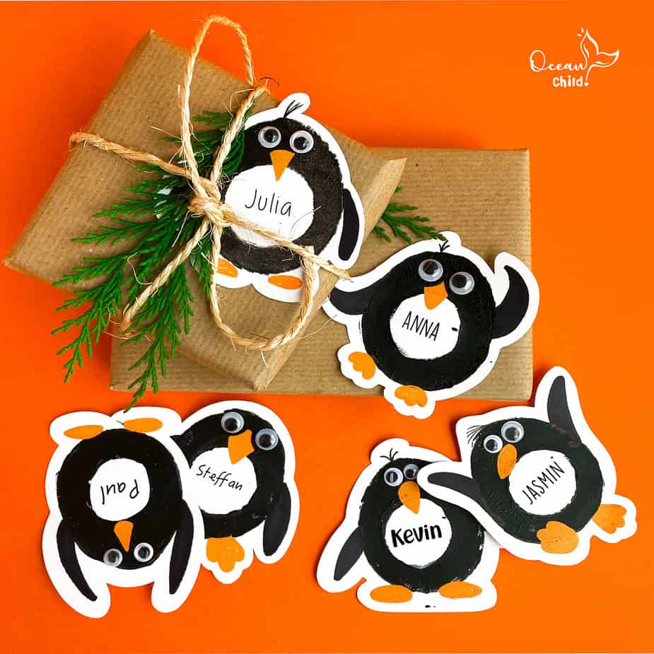 Penguin potato stamp gift tags! - Ocean Child Crafts