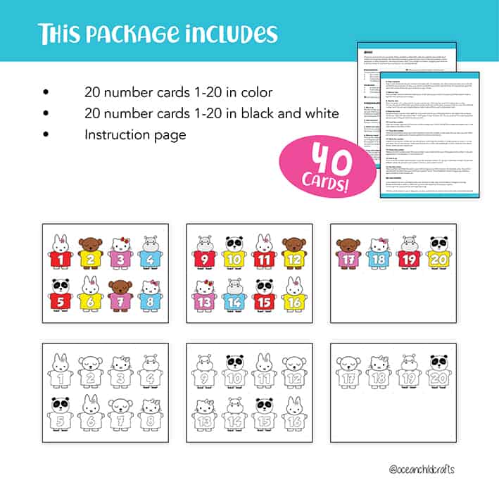 Printable number flash cards 1-20 - Ocean Child Crafts