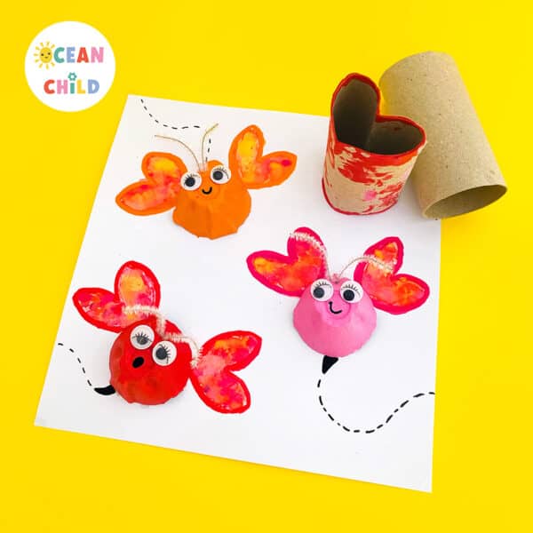 Love bug craft, paper roll stamp activity for kids - Ocean Child Crafts