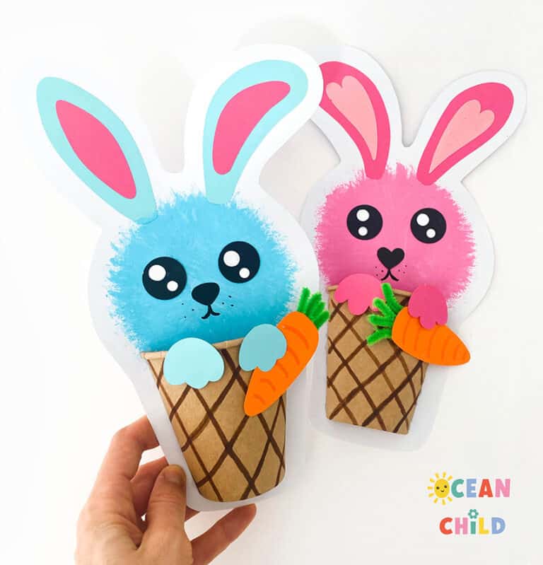 Fluffy Easter bunny, easy spring craft idea for kids - Ocean Child Crafts