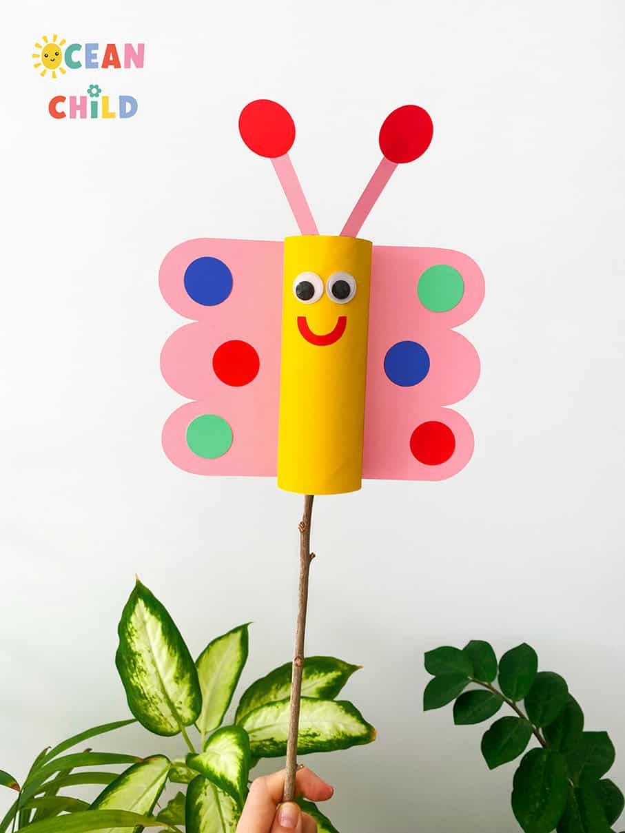 Easy paper roll butterfly windsock craft for kids! - Ocean Child Crafts