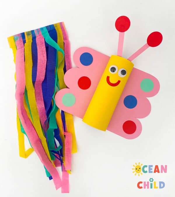 Easy paper roll butterfly windsock craft for kids! - Ocean Child Crafts