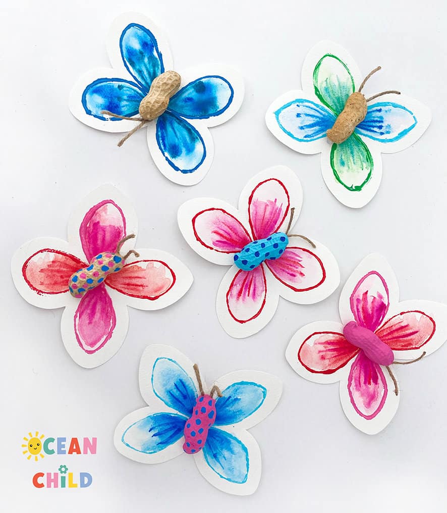 Easy butterfly craft with peanuts! - Ocean Child Crafts