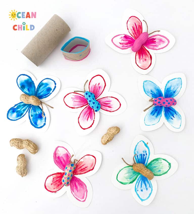 Easy butterfly craft with peanuts! - Ocean Child Crafts