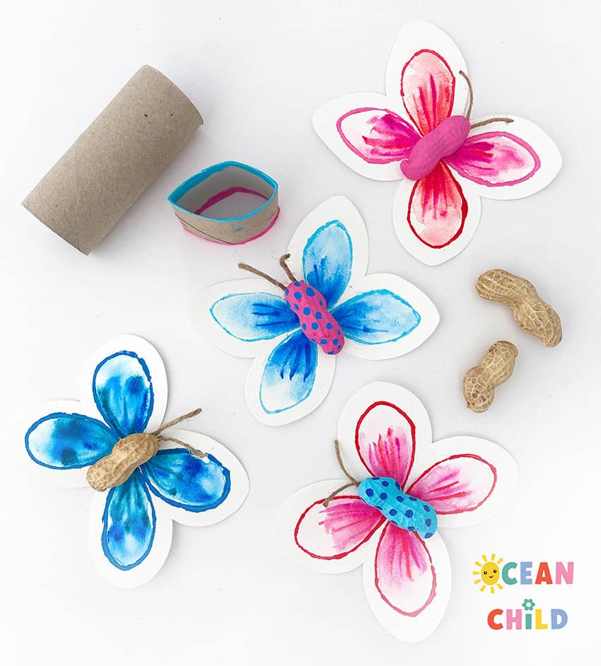 Easy butterfly craft with peanuts! - Ocean Child Crafts