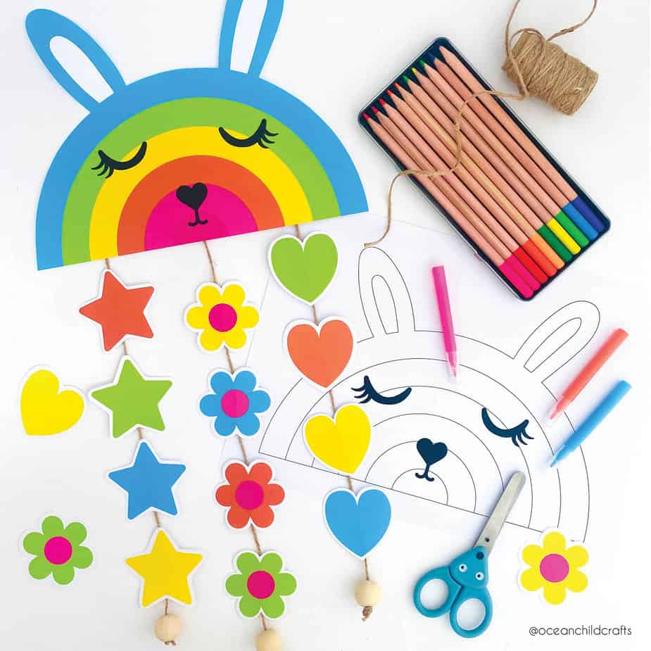 DIY mobile rainbow craft printable bunny - Ocean Child Crafts