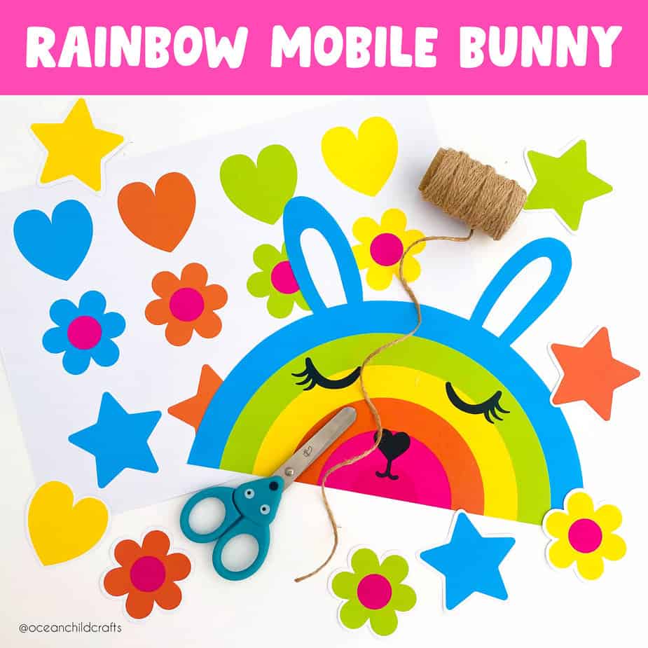 DIY mobile rainbow craft printable bunny - Ocean Child Crafts