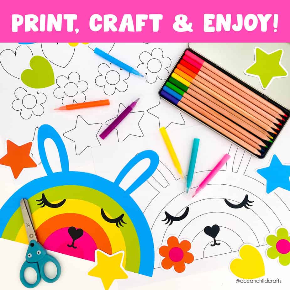 DIY mobile rainbow craft printable bunny - Ocean Child Crafts