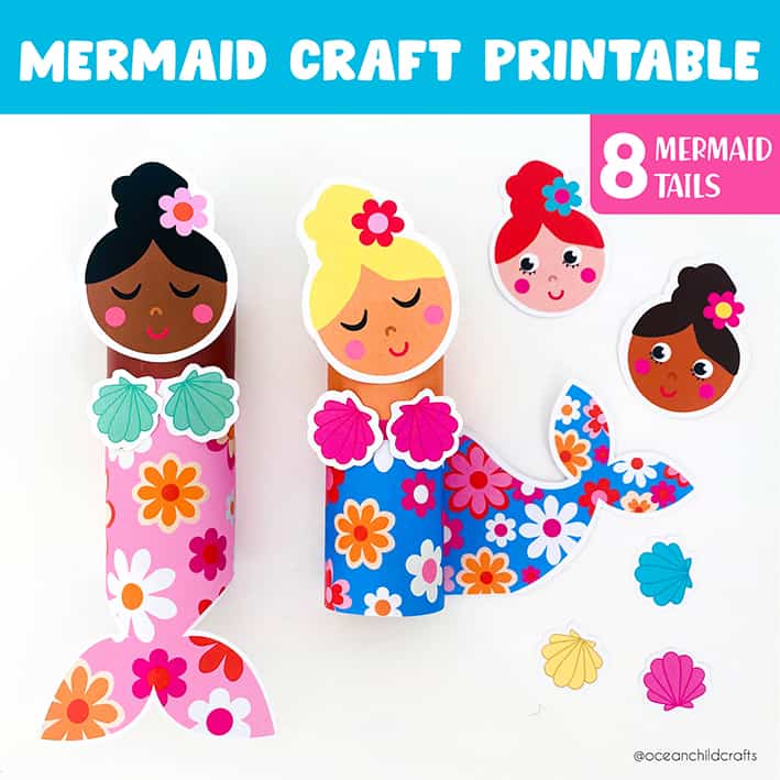 Paper Roll Flower Mermaid Craft Printable - Ocean Child Crafts