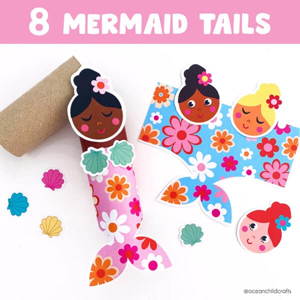 Paper Roll Flower Mermaid Craft Printable - Ocean Child Crafts