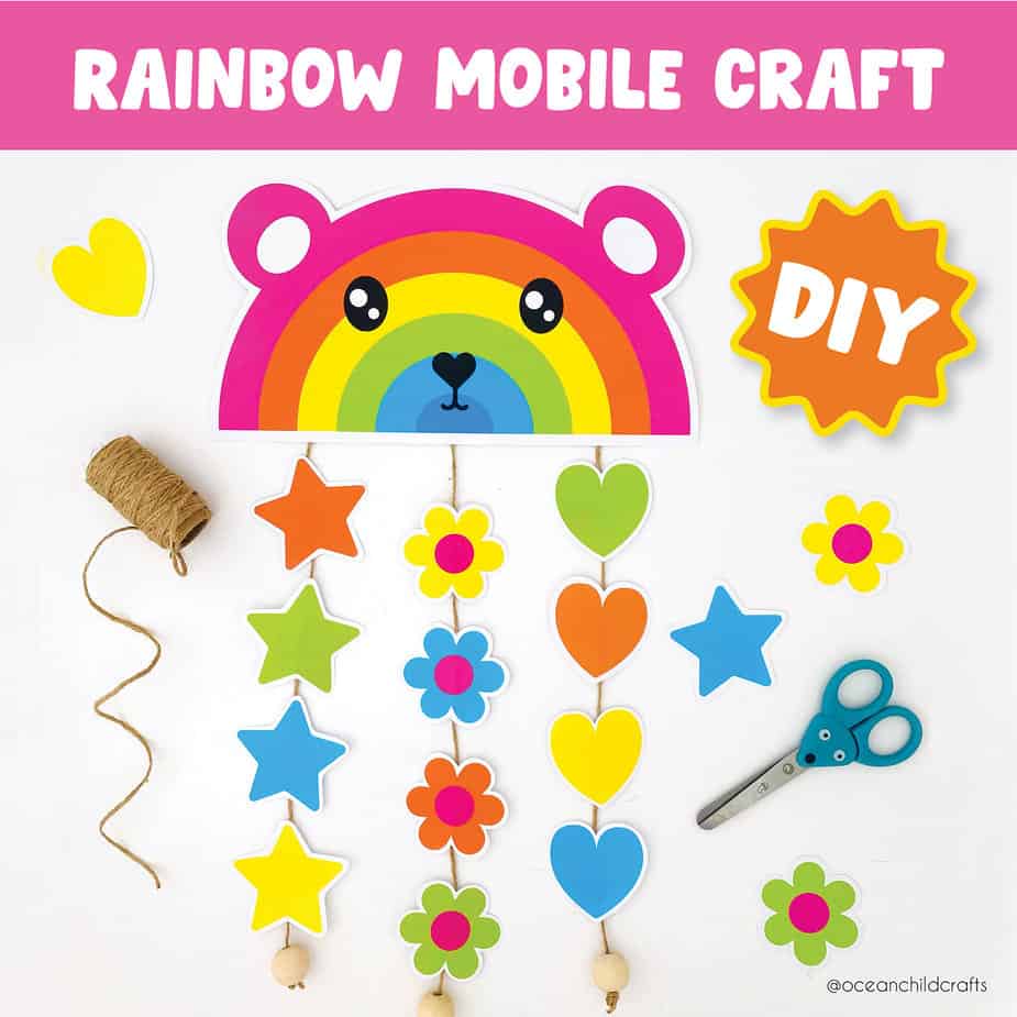 Mobile craft printable rainbow, kids coloring - Ocean Child Crafts