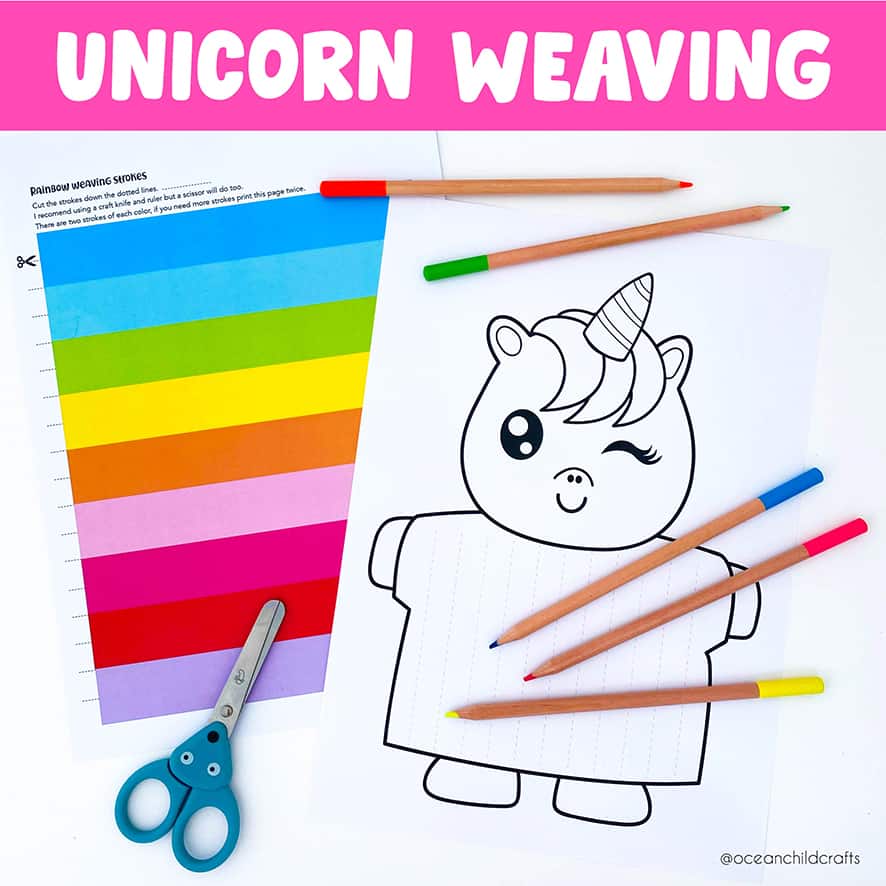 Unicorn craft printable paper weaving activity - Ocean Child Crafts