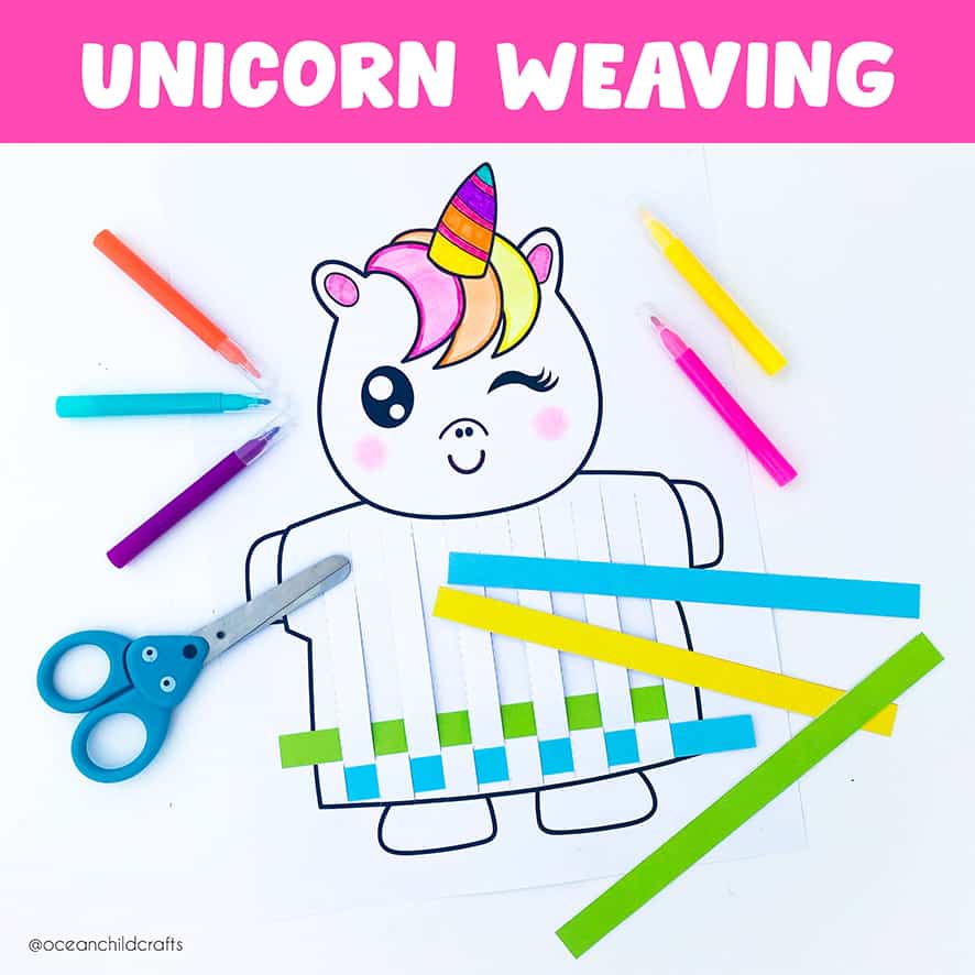 Unicorn craft printable paper weaving activity - Ocean Child Crafts