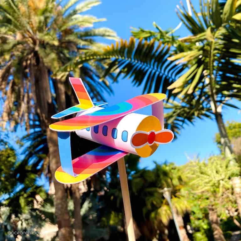 Rainbow airplane craft printable for kids - Ocean Child Crafts