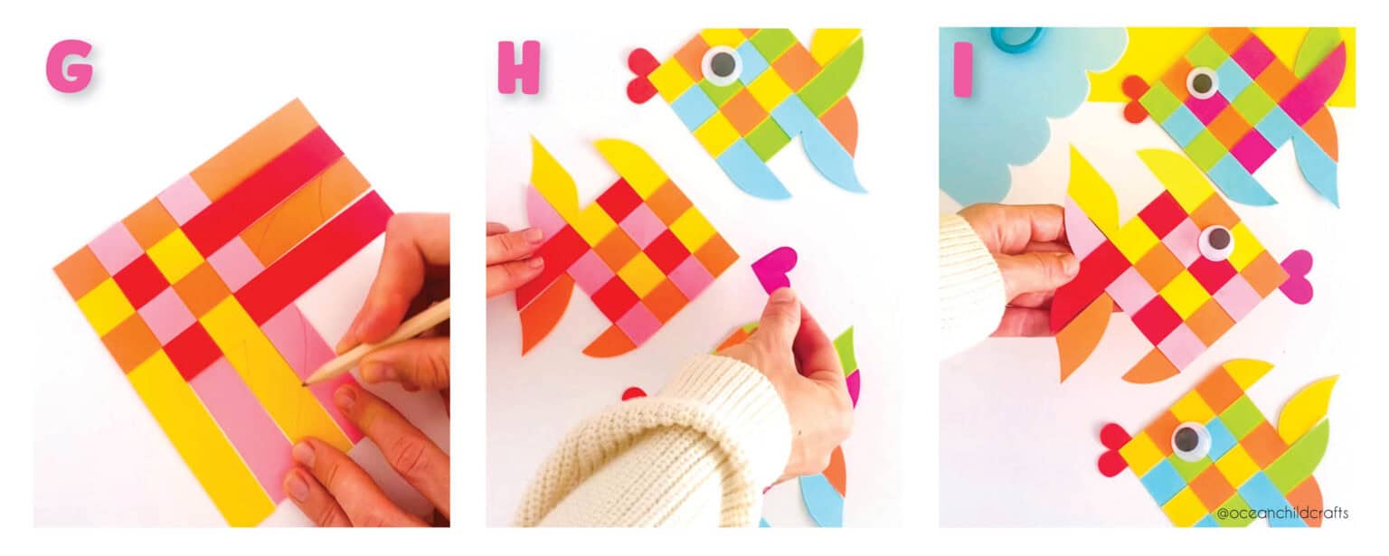 Colorful paper fish craft, weaving activity for kids!