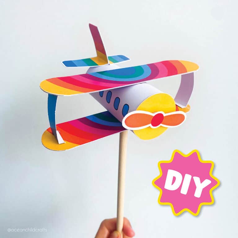 Rainbow airplane craft printable for kids - Ocean Child Crafts