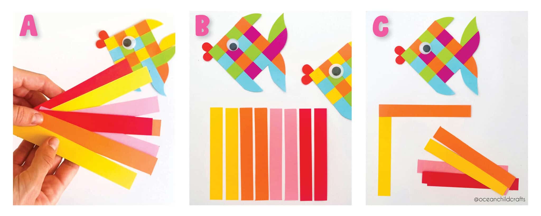 Colorful paper fish craft, weaving activity for kids!