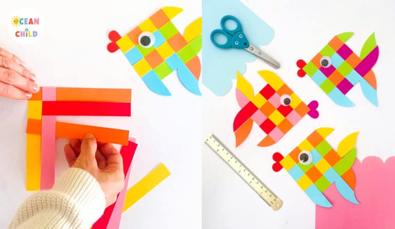Colorful paper fish craft, weaving activity for kids!