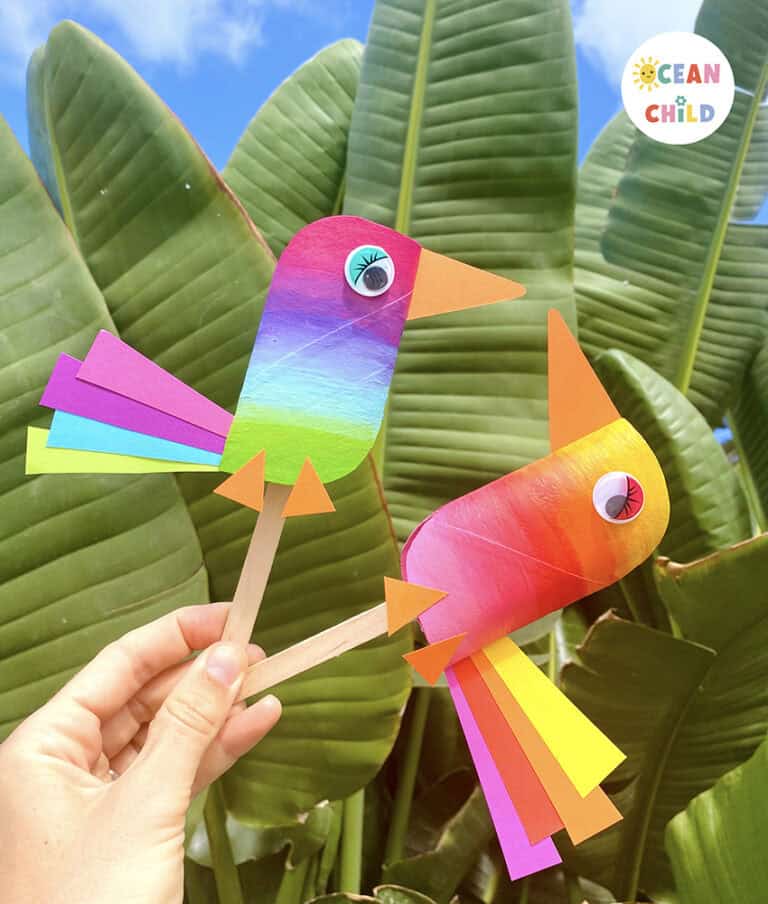 Colorful Paper Roll Bird Puppet Craft for Kids - Ocean Child Crafts