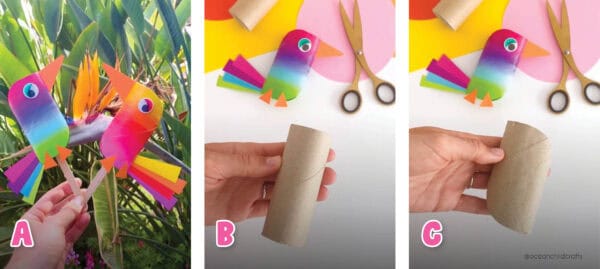Colorful Paper Roll Bird Puppet Craft for Kids - Ocean Child Crafts