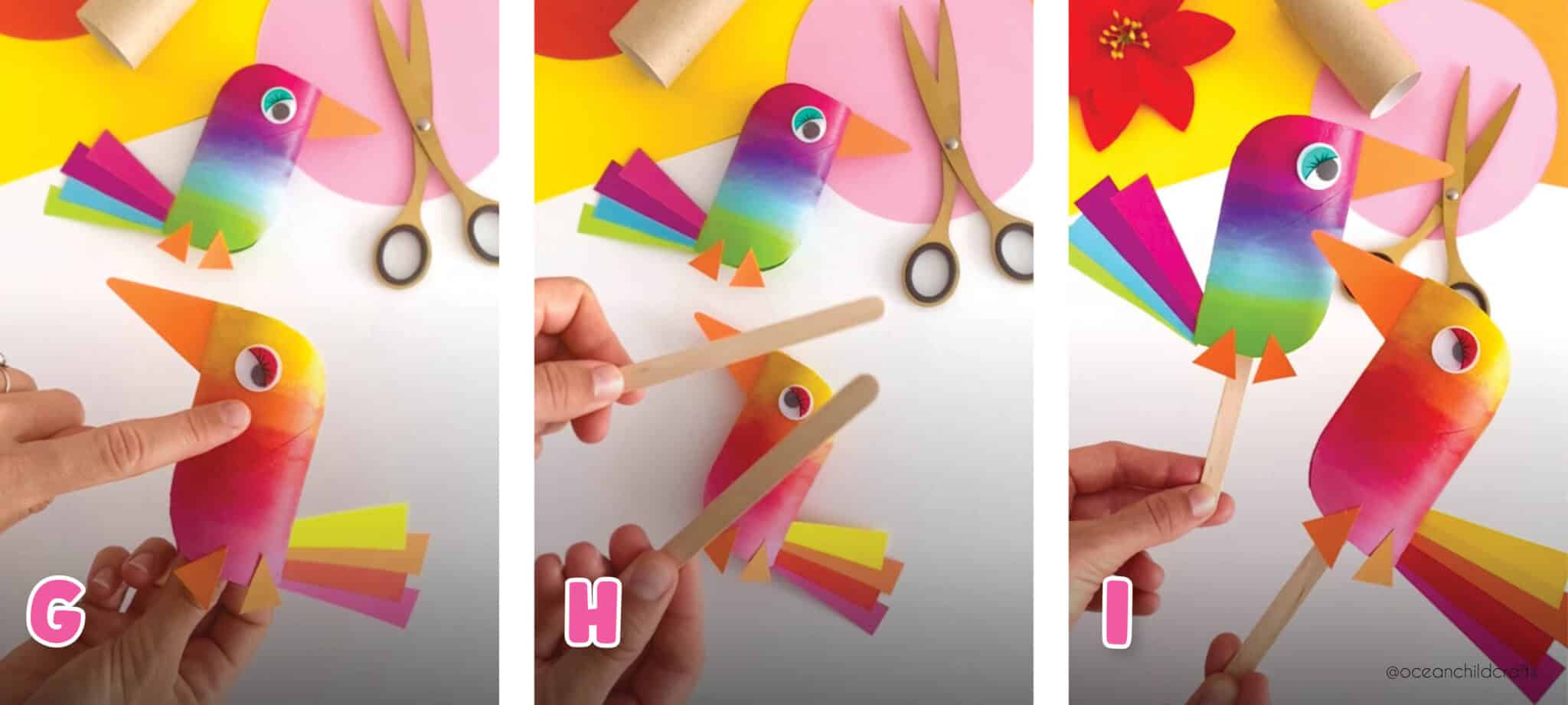 Colorful Paper Roll Bird Puppet Craft for Kids - Ocean Child Crafts