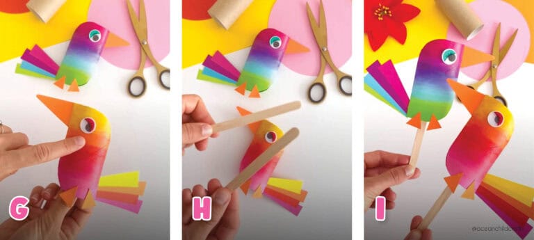 Colorful Paper Roll Bird Puppet Craft for Kids - Ocean Child Crafts