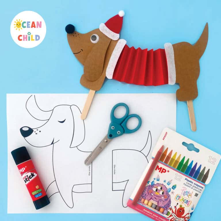 Easy Dancing Christmas Dog Paper Craft for Kids - Ocean Child Crafts