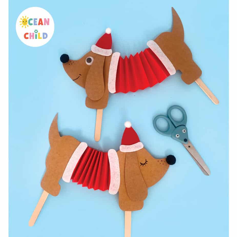 Easy Dancing Christmas Dog Paper Craft for Kids - Ocean Child Crafts