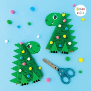 Make this Festive Dinosaur Christmas Craft With Kids - Ocean Child Crafts