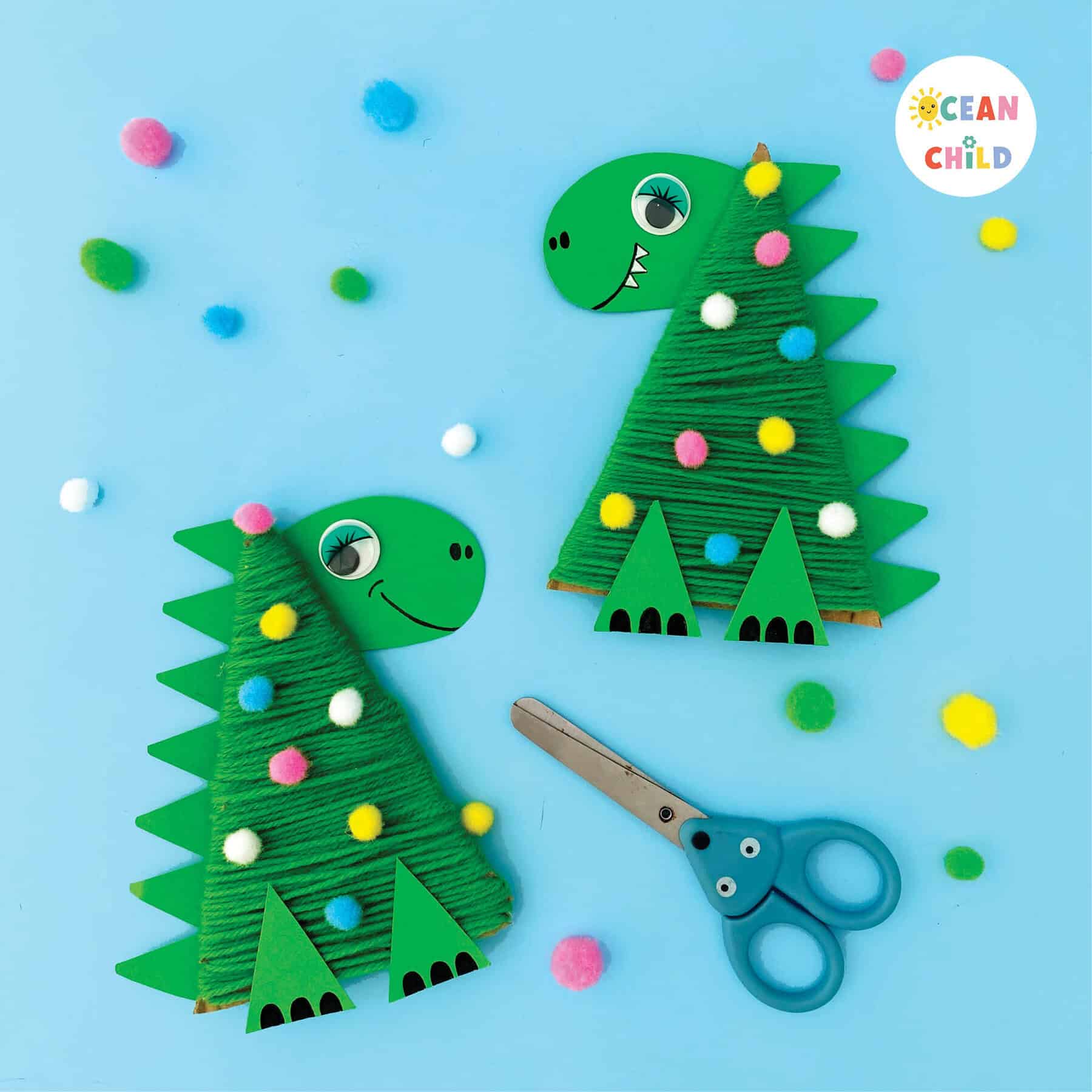 Make this Festive Dinosaur Christmas Craft With Kids - Ocean Child Crafts