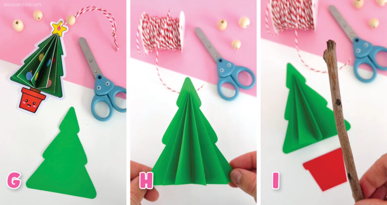 How to Make a 3D Paper Christmas Tree Ornament (Free Printable for Kids ...