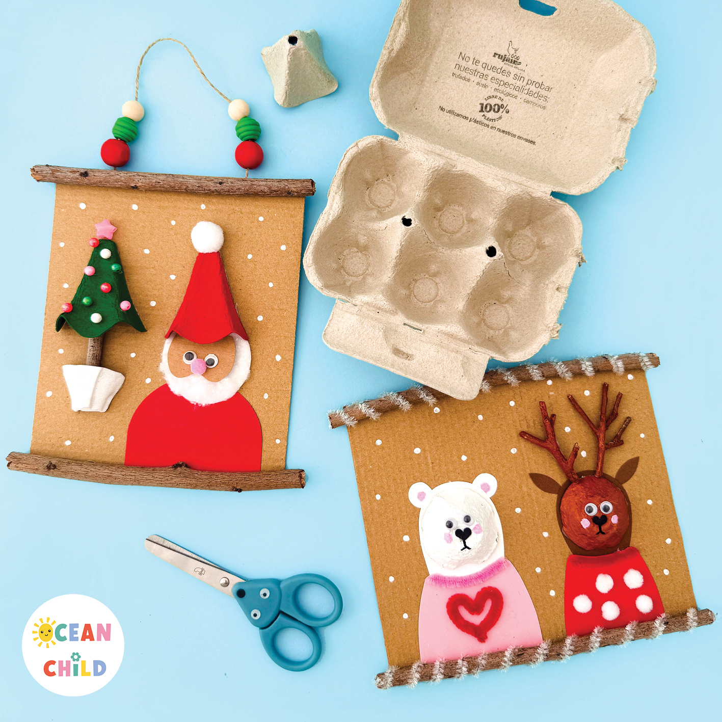 Egg Carton Christmas Craft for Kids: Make a 3D Santa and Winter Frames ...